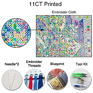 Dimension Stamped Cross Stitch Kits Full Range of Embroidery Starter Kits Cross Stitch Patterns for Beginners Needlepoint Kits for Adults DIY 11CT-Phoenix Under Moon 17.7x17.7 inch