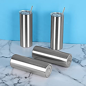 20 Oz Straight Skinny Tumbler Set, Stainless Steel Slim Skinny Travel Tumbler Bulk, Birthday Diy Gift For Women Friends Sisters, 4 Pack, Silver