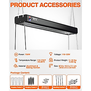 PYY 35 Inch Food Heat Lamp Aluminum Infrared Strip Heater Overhead Food Warmer Light Electric Commercial Grade for Restaurant Buffet Catering Kitchen 750W