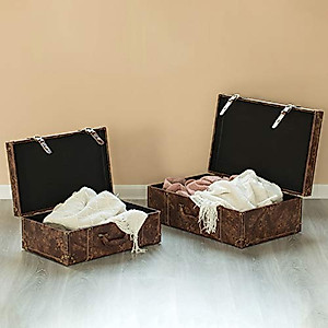 Vintiquewise Suitcase Storage Trunk with Faux Leather Set of 2