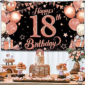 KatchOn, Rose Gold Happy 18th Birthday Banner - XtraLarge, 72x44 Inch | Rose Gold 18th Birthday Backdrop | 18 Birthday Banner for Rose Gold 18th Birthday Party Decorations | 18 Birthday Decorations