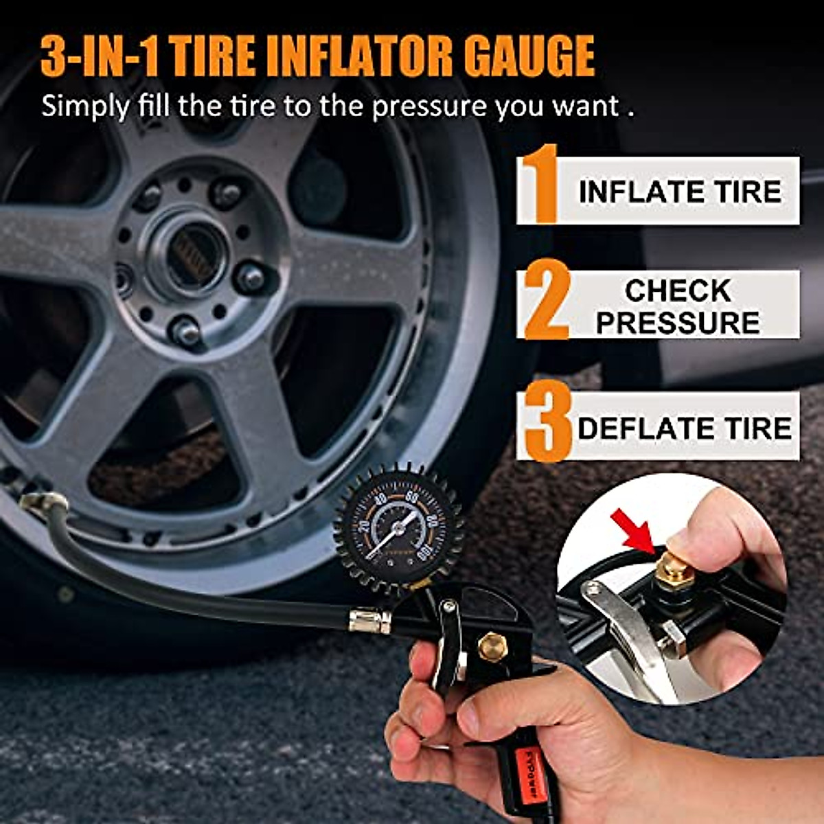 FYPower 22 Pieces Air Compressor Accessories kit, 3/8 inch x 50 ft Hybrid Air Compressor Hose Kit, 1/4" NPT Quick Connect Air Fittings, Tire Inflator Gauge, Heavy Duty Blow Gun, Swivel Plugs