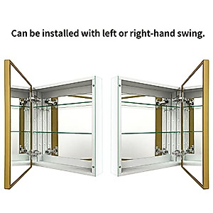 FOMAYKO Aluminum Bathroom Medicine Cabinet with Farmhouse Gold Framed 20(H) x16(W) Inches Recess or Surface Mount Mirror Cabinet for Bathroom Toilet Kitchen