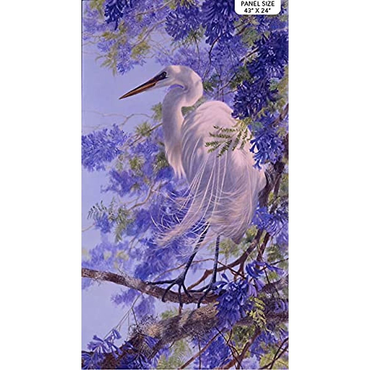 Jacaranda Large White Water Bird with Purple Panel Cotton Fabric Northcott 24055-44