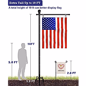 Balie Space 10FT Tall Freestanding Flag Pole for 3x5 Feet American Flag, Adjustable Garden Flagpole Stand with 5 Spikes Base for Outdoor Yard, 10 Feet