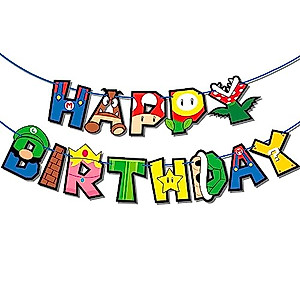 Game Characters Mario Pre-Strung Superhero Birthday Banner - Colorful Graphics for Gaming Fans! Perfect Party Decorations for Game Theme Birthdays and Adventures - Order Now!