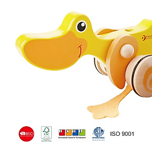 Classic World Wooden Push-Along Ducky,Push Pull Activity Walking Toy Duck,Baby Walker Push Toy