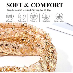 CAKURE Sequins Headbands Criss Cross Hairbands Stretchy Wide Head Bands Turban African Head Wrap Hair Accessories for Women and Girls Pack of 1 (Gold)