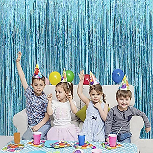 3 Pack Light Blue Foil Curtain Bluey Party Decorations 3.2 Ft X 8.2 Ft Metallic Door Streamers Foil Fringe Curtains Party Decorations Backdrop Birthday Tinsel Curtain Party Decoration