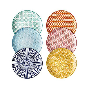 Selamica 8 inch Porcelain Dinner Plates, Large Size Serving Plate for Salad, Pancakes, Steak, Set of 6, Assorted Colors