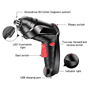 Electric Screwdriver 15pcs Cordless Screwdriver 3.5N.m Power Screwdriver, 3.6V Cordless Drill Screwdriver Rechargeable with Led Light, Deformation Handle (Medium)