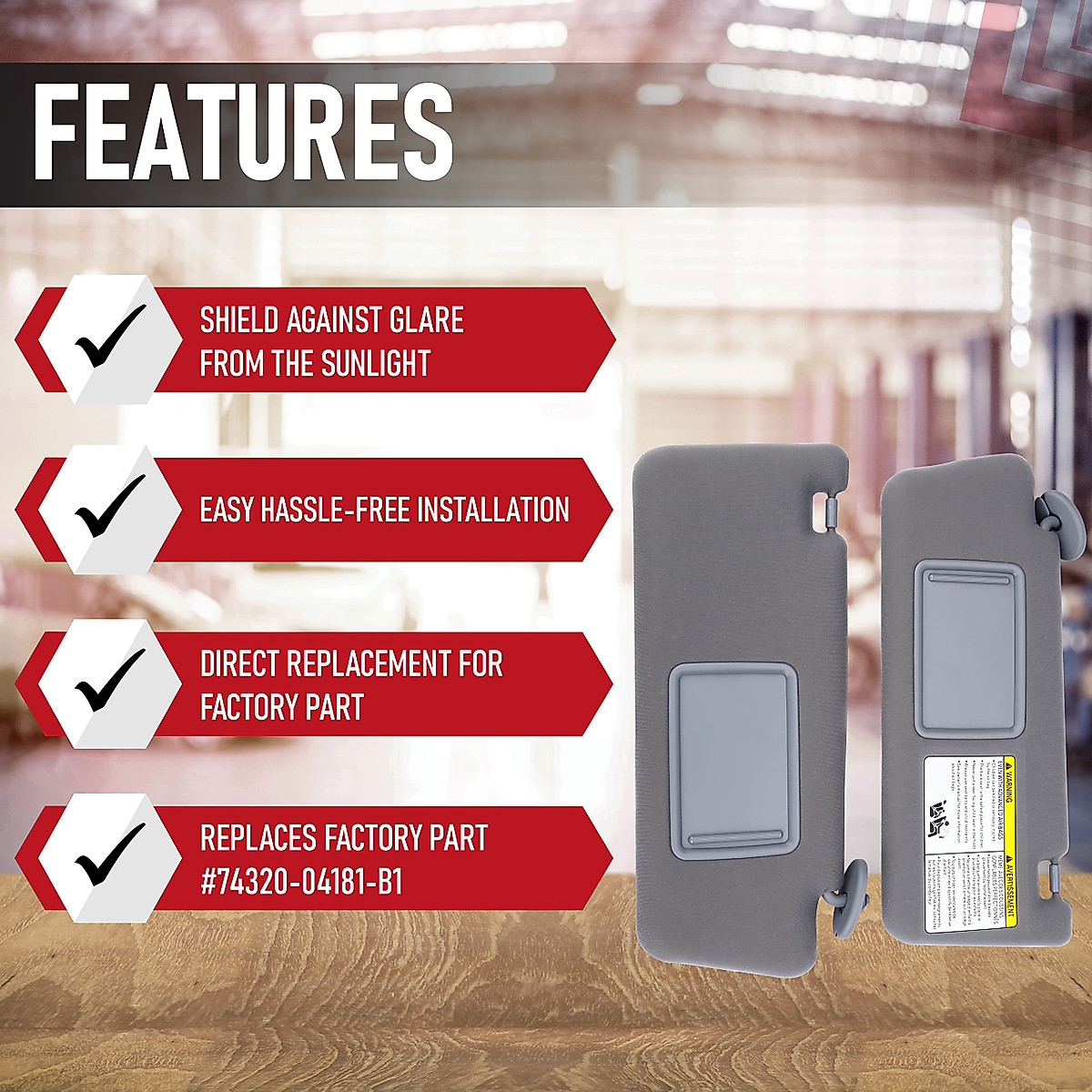 Driver and Passenger Side Sun Visor Set Gray Without Light - Left and Right Compatible with Toyota Tacoma 2005-2012 - Replaces 74320-35C10-B0,74320-04181-B1,74320-35B50-B0,74310-35C20-B0, 7431004111B1