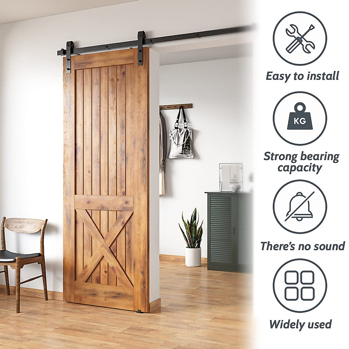 SKYSEN 6FT Sliding barn Door Hardware kit, Barn Door Track, 1/4” Thick Material- Combination Track- Smooth and Quiet- Easy to Install- Black (J Shape-5)