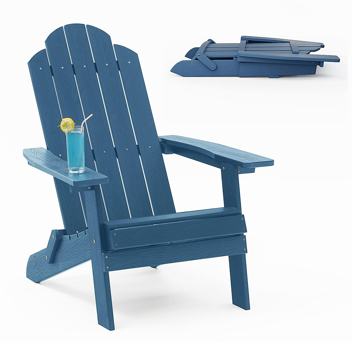 MXIMU Adirondack Chair: Folding Adirondack Chairs Fire Pit Chairs Plastic Outdoor Chairs for Lawn Backyard Deck Garden Camping - Navy
