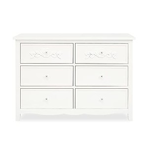 SweetPea Baby Rose/Tiana Double Dresser in French White, Made of Sustainable Pinewood, Easy to Assemble, Non-Toxic Finish, Six Spacious Drawers, Nursery Furniture