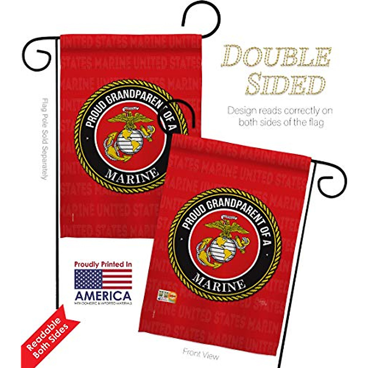 Breeze Decor Proud Grandparent Garden Flag Pack Armed Forces Marine Corps USMC Semper Fi United State American Military Veteran Retire Official Support Our Troops House Yard Gift, Made in USA