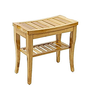 SogesHome Bamboo Shower Bench, Shower Caddies Foot Rest with Storage Shelf for Shampoo Towel, Ideal for Bathroom/Living Room/Bedroom, Natural