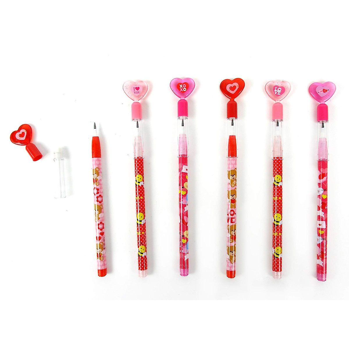 TINYMILLS 24 Pcs Valentine's Day Heart Multi Point Pencils Party Favors Goodie Bag Stuffers Classroom Exchange Valentine's Day Pencils Party Supplies Heart Pencils