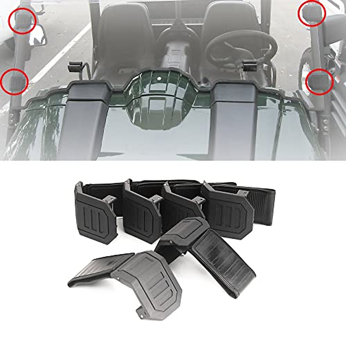 Chikia 6PCS Front Windshield Mount Clamps Straps Kit Compatible For Hisun UTV 400 500 700 800 strike550 Massimo msu 500 700 Axis 500 700 Coleman 500 700 Cub Cadet 500 700 Bennche 500 700