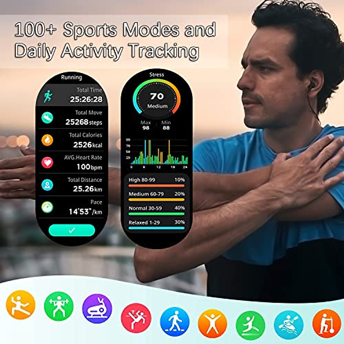 Naudug Smart Watch for Men Women ,Phone Call(Make & Answer) Smartwatch,IP68 Waterproof,Fitness Tracker, Pedometer,Message Notification,Music Player,Health Monitor,Compatible with iOS Android Phones