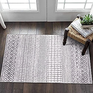 Nailttos Moroccan Washable Rug, 2x3 Grey Rug Non-Slip Small Distressed Entryway Rug, Soft Low-Pile Bedroom Rug Indoor Doormat Carpet Rugs for Entryway Kitchen Bathroom