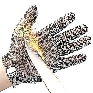 Schwer Highest Level Cut Resistant Stainless Steel Metal Mesh Chainmail Glove Butcher Glove for Meat Cutting Food Processing Knife Sharpening Oyster Shucking Kitchen Mandoline Slicing Fish Fillet（L）
