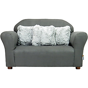 Keet Plush Childrens Sofa with Accent Pillows, Sofa for Kids Room, Kids Sofa, Toddler Sofa with Three Fluffy Pillows, Comfortable Sofa for Kids, Children Sofa, Kid Sofa, Charcoal and Grey