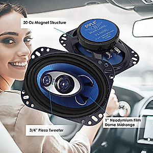 Pyle 4'' x 6'' Three Way Sound Speaker System - Pro Mid Range Triaxial Loud Audio 240 Watt per Pair w/ 4 Ohm Impedance and 3/4'' Piezo Tweeter for Car Component Stereo PL463BL