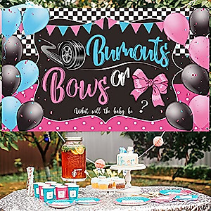 Burnouts or Bows Gender Reveal Decoration Bows or Burnouts Gender Reveal Party Supplies Boy or Girl He or She Baby Shower Banner Photography Background Gender Reveal Backdrop, 72.8 x 43.3 Inch