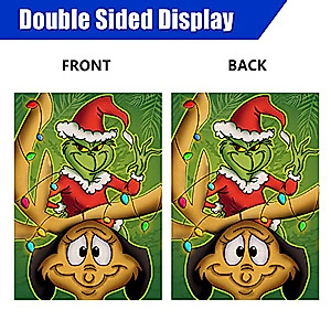 Covido Home Decorative Christmas Holiday Garden Flag, Xmas Santa Reindeer House Yard Lawn Outside Decoration, Winter Farmhouse Outdoor Small Burlap Flag Decor Double Sided 12 x 18