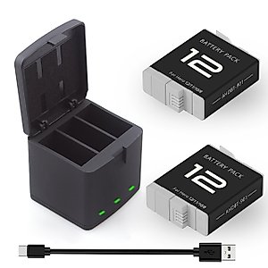 2 Pack Battery fit for GoPro HERO 12 Black, 3-Channel Batteries Charger Station for Hero 12