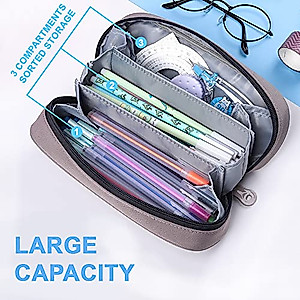 LELE LIFE Big Capacity Pencil Case with 3 Compartments, Double Zipper Sturdy Canvas Pen Case, Pencil Bag Stationery Pouch for School Students Office, Blue