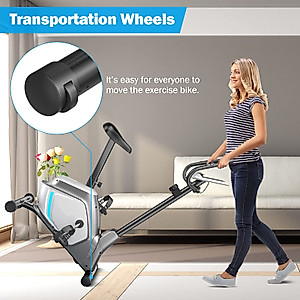 Goplus Magnetic Stationary Upright Exercise Bike, Indoor Cycling Bike w/ 8-level Resistances, LCD Monitor, Pulse Sensor, Pad Holder, Workout Circuit Fitness Bike for Home Cardio Training