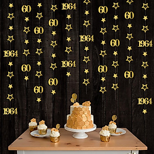 Eucutur Gold 60th Birthday Decorations for Men Women, Twinkle Garland Number 60 Happy 60th Birthday Hanging Streamer Bunting Banner Party Supplies, Vintage 1964 Cheers 60 Years Old Bday Decor