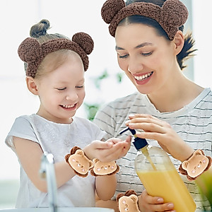 Casoty Bear Ears Headband Spa Headband and Wristband Set, Animal Ear Headband, Cute Ear Headband, Skincare Headbands for Party Cosplay Makeup Washing Face