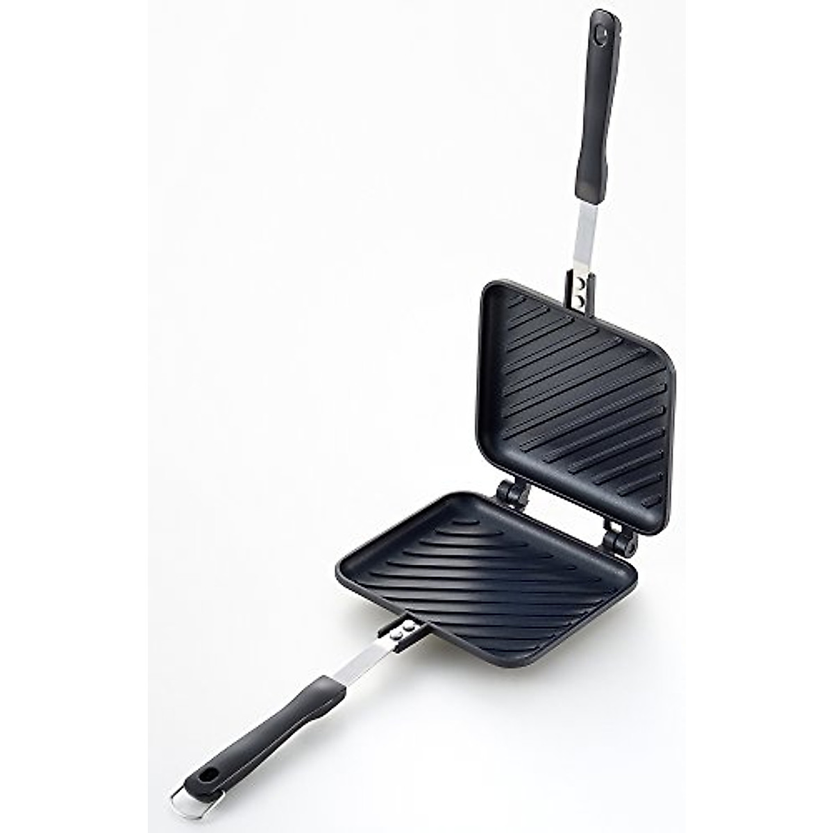 Yoshikawa SJ2408 Hot Sandwich Maker, Crispy Grilled Single, Fluorine Treated, For Gas Stoves, Black, Total Width: 13.8 inches (35 cm)