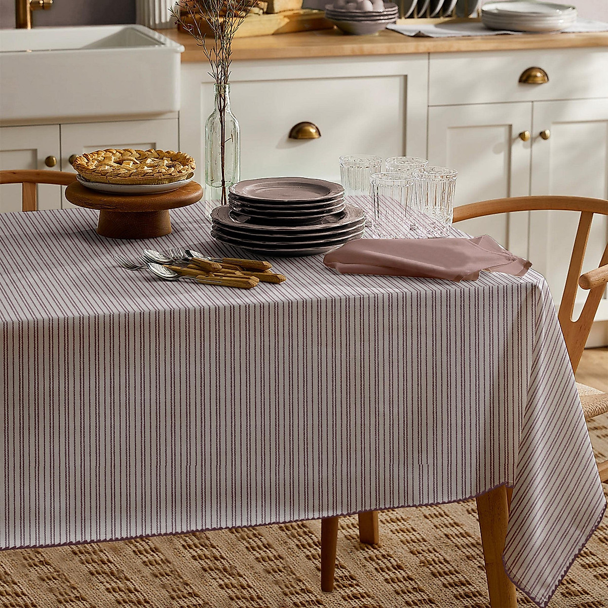 Folkulture Dish Towels and Table Cloth 60 x 84 Inch Long Bundle, Boho Kitchen Towels with Hanging Loop, Modern Decorative Tea Towels, 100% Cotton Premium Table Clothes for 6 Foot Table