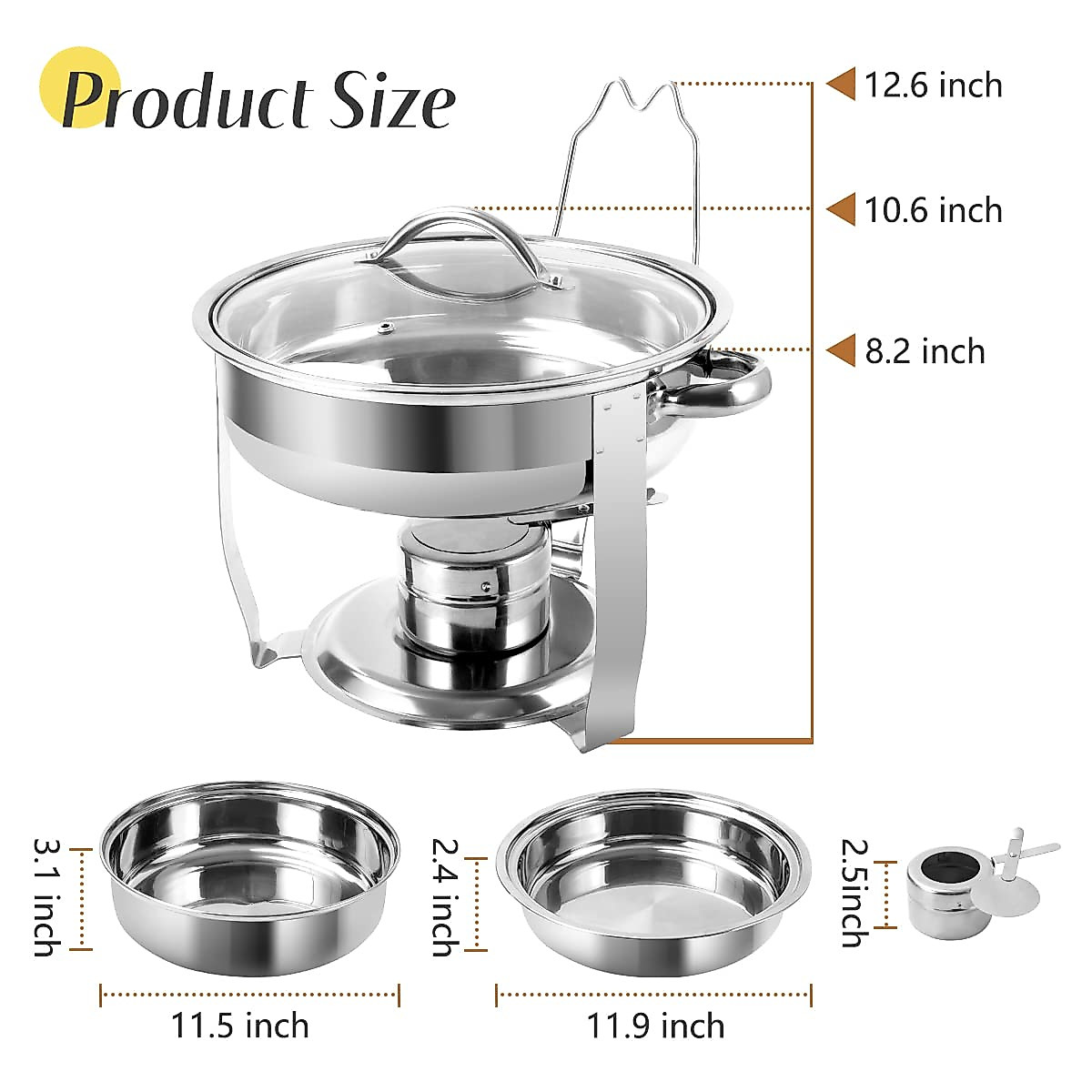 BriSunshine 2 Packs 4QT Stainless Steel Chafing Dish Buffet Set and 4 Packs 3 QT Chafing Dish Buffet Set Combo