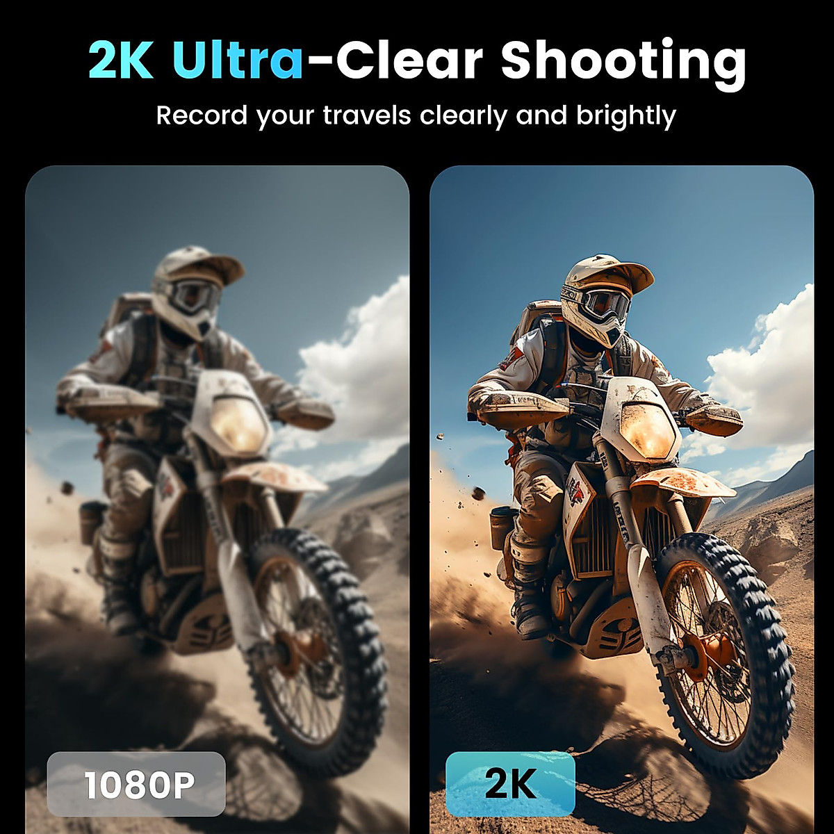 FreedConn R1 PRO Motorcycle Bluetooth Headset with【2K】 Camera [G-Sensor Lock], 2-8 Riders 1500M Helmet Intercom Systems, Motorcycle Helmet Camera - 128GB TF Card, Music Share/Infinite Battery/IP65