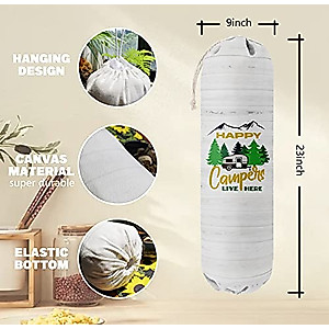 Happy Campers Live Here, Grocery Bags Holder Organizer For Shopping Bags, Wall Mount Plastic Bags Storage Container Dispensers, Gift For The Preferred Family And Friends