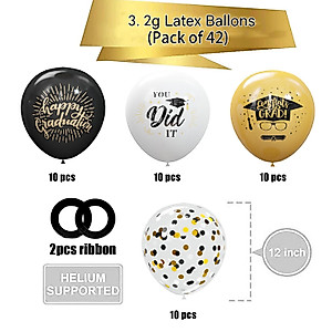 75 Pack Graduation Party Decorations Balloons Set - 12 Inch Black Gold Graduation Balloons with Balloon Ribbons for Graduation Party Decoration Supplies