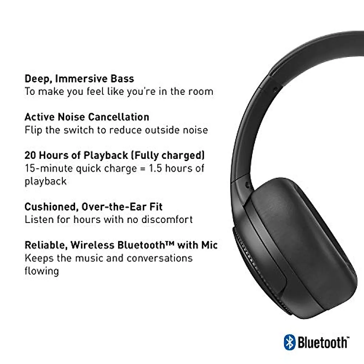 Panasonic RB-M700B Deep Bass Wireless Bluetooth Immersive Headphones with XBS DEEP, Bass Reactor and Noise Cancelling (Black)