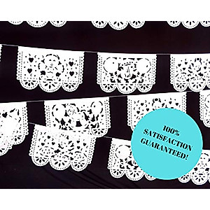 5 Pk Mi bautizo or Baby shower party decor for boy or girl, Over 60 feet of Papel Picado White tissue paper banner garlands with angelitos, rocking horse 50 Panels/Flags ws95