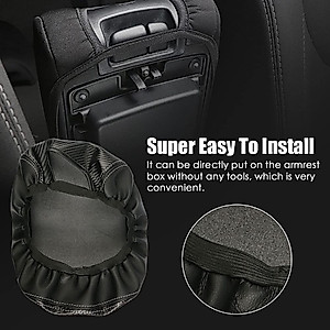 sportuli Center Console Cover Anti-Scratch Leather Armrest Pad Replace for 2019 2020 2021 2022 2023 Dodge RAM 1500 2500 3500 Accessories, for All Makes & Models with Bucket Seats (Carbon Fiber)