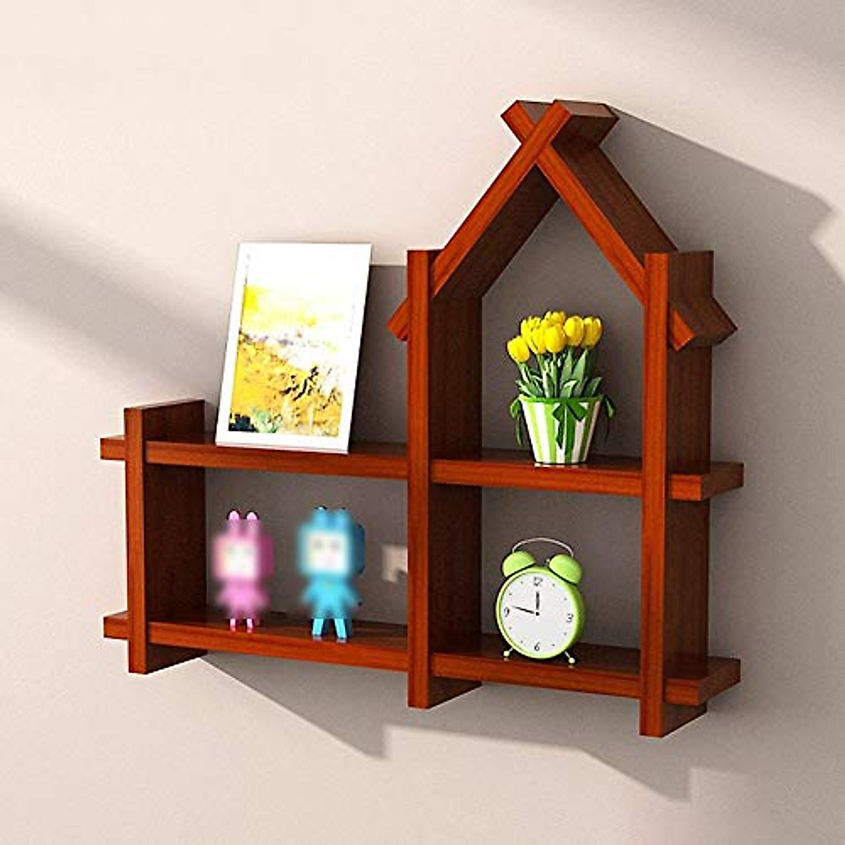 PIBM Stylish Simplicity Shelf Wall Mounted Floating Rack Wooden Background Wall Living Room Creative 2 Layers,60X53X9Cm,2 Colors Avaliable, Walnut Color