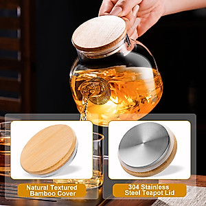 PARACITY Glass Teapot Stovetop 20 OZ/600ml, Borosilicate Clear Tea Kettle with Bamboo Lid, Glass Tea pot with Removable Filter Spout, Teapot Blooming and Loose Leaf Tea Maker Tea Brewer for Camping