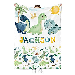 MDPrints Custom Baby Blanket, Personalized Baby Blankets for Boys and Girls, Customized Baby Gifts with Name, Newborn Stroller Swaddle Blanket (Dinosaur 235)