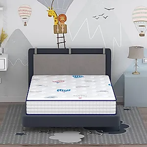 Teenager 8 inch Full Mattress, Edge hardening to prevent slippin, Hybrid Mattress, Edge Reinforcement & Pocket Innerspring for Motion Isolation, Breathable Cover with High Density Memory Foam