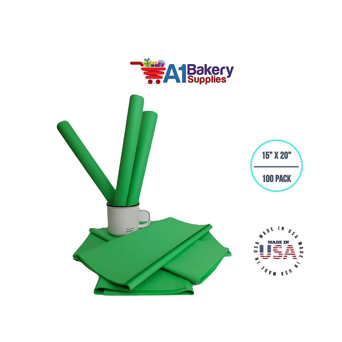 Groovy Green Tissue Paper 15 X 20-100 Sheet Pack Premium HIgh Quality Tissue A1 Bakeru Supplies Made in USA