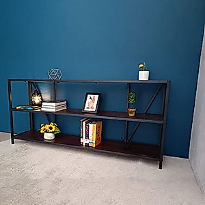 Industrial Bookshelf 3 Shelf Bookcase,Rustic Farmhouse Book Shelves,Solid Wood Three Tier Open Bookcase ,Industrial Wood and Black Metal Bookshelves, Industrial Bookshelf for Living Room Home Office